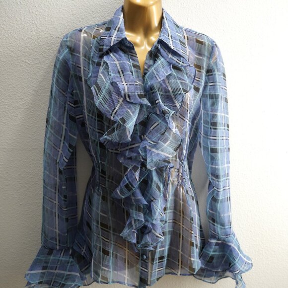 CAbi | Tops | Cabi Sheer Plaid Penelope Blouse Size M | Poshmark